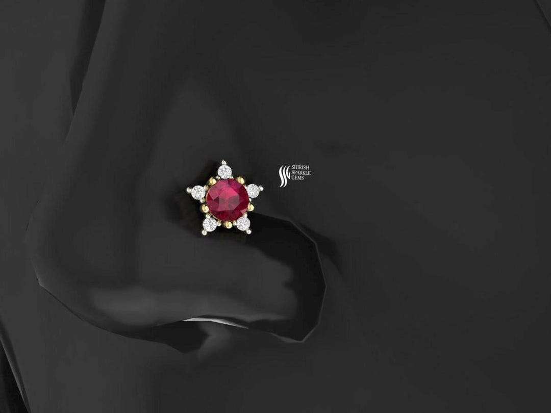 Ruby Bone Nose Pin / Natural Ruby Nose Pin / Ruby Diamond Nose Piercing ...
