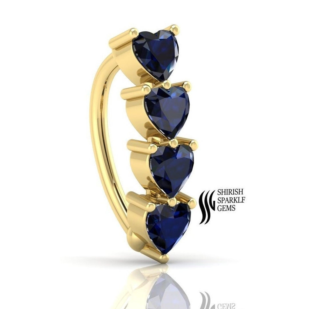 Heart Blue Sapphire Belly Button Ring / Gold Bally Hoop Piercing ...