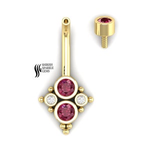 Ruby Diamond Belly Button Navel Piercing Diamond Rook Piercing Gold ...