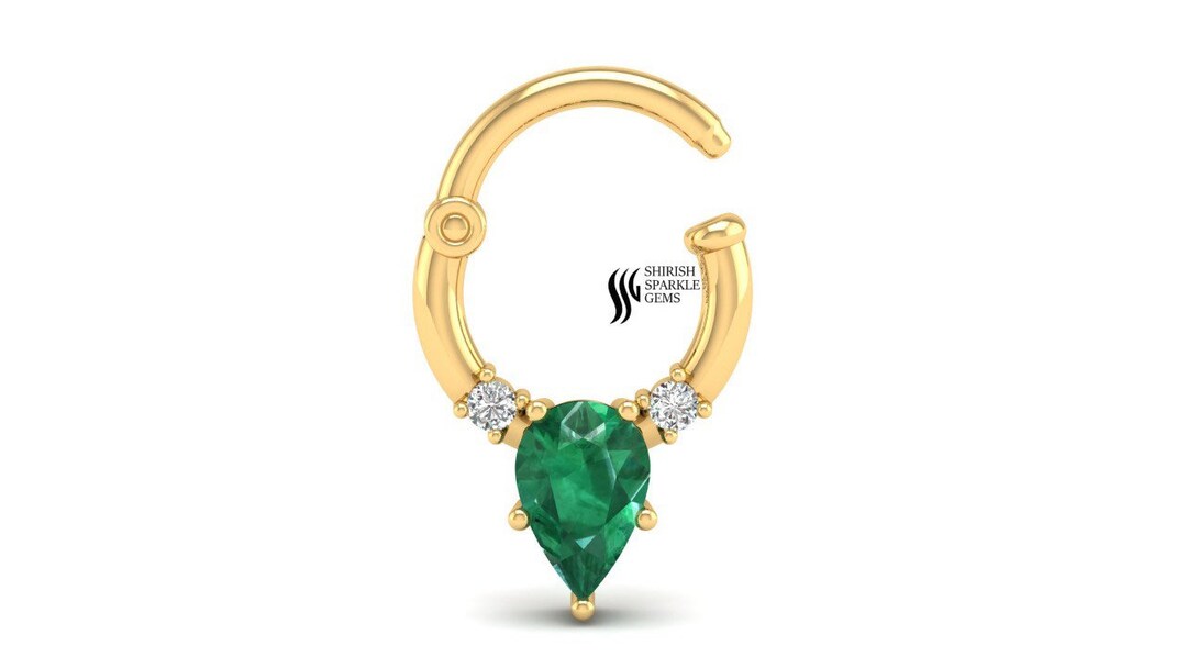Natural Diamond Nose Pin Natural Emerald Septum Gemstone Nose Ring ...