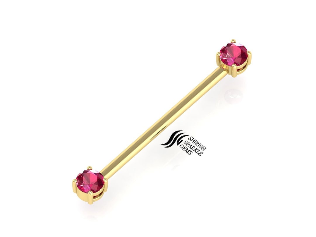 Ruby Industrial Piercing Post Ruby Gold Straight Barbell 14k Gold ...