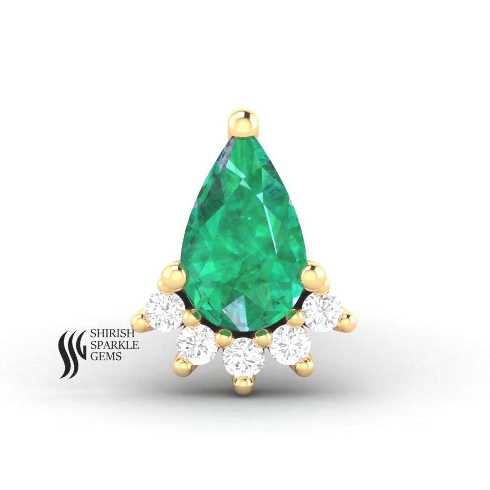 18k Emerald Nose Piercing, Emerald Helix Emerald Nose Stud, Emerald Ear ...