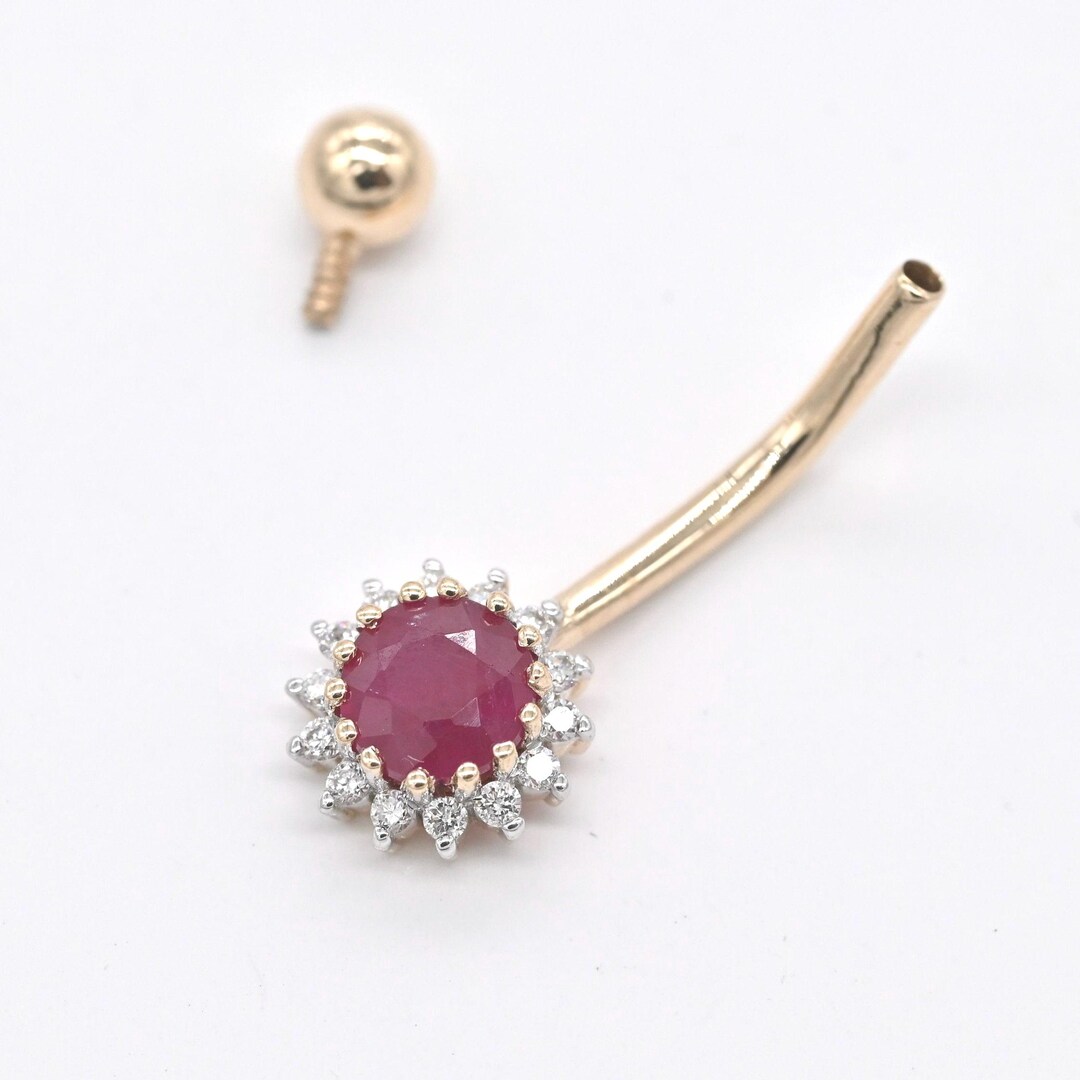 Natural Ruby Diamond Belly Button Navel Piercing Gemstone Belly Ring ...