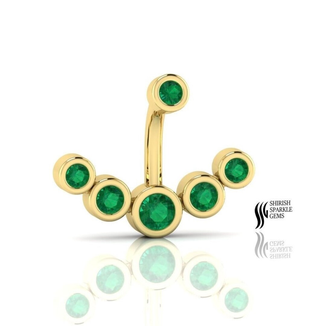 18K Upper Helix Emerald Ear Piercing Earring, Flat Back Vertical Helix ...