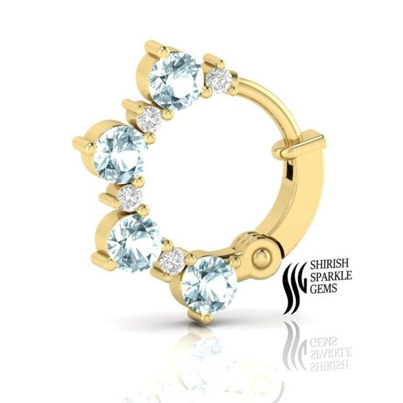 Aquamarine Diamond Nose Ring, Helix Daith Ear Piercing Hoop - Etsy UK