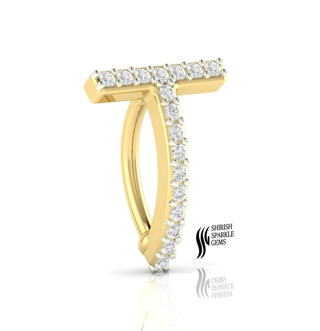 Diamond Belly Ring Bally Button Piercing Clicker Diamond Navel Ring 14k ...