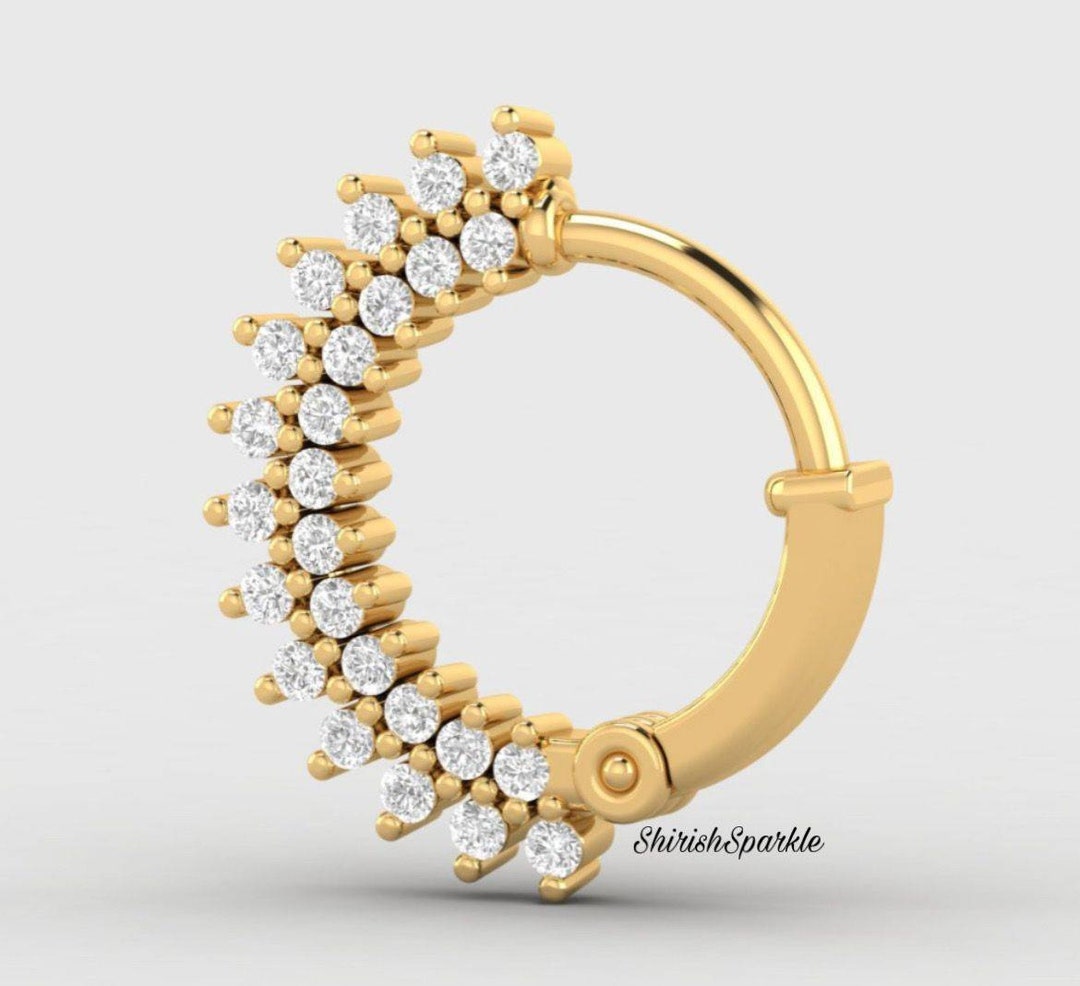 18k Gold Nose Ring With Genuine Diamond Hoop Natural Diamond - Etsy