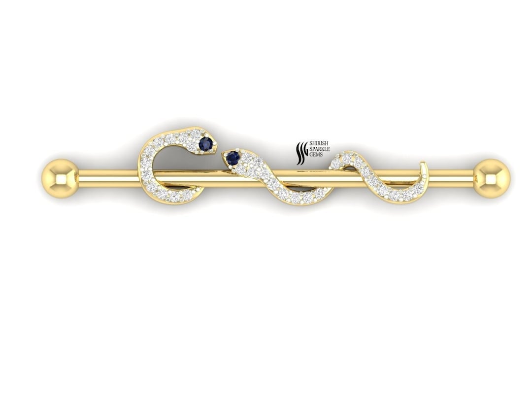 Diamond Straight Barbell / Solid Gold Ear Barbell / Genuine Diamond Ear ...