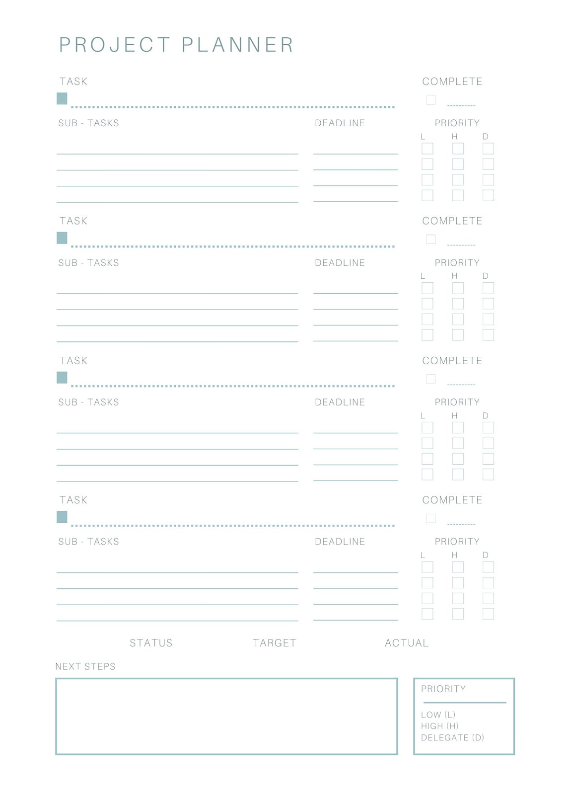 Project Planner Template, Printable Planner, A4 - Etsy