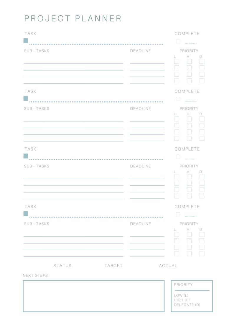 Project Planner Template, Printable Planner, A4 - Etsy
