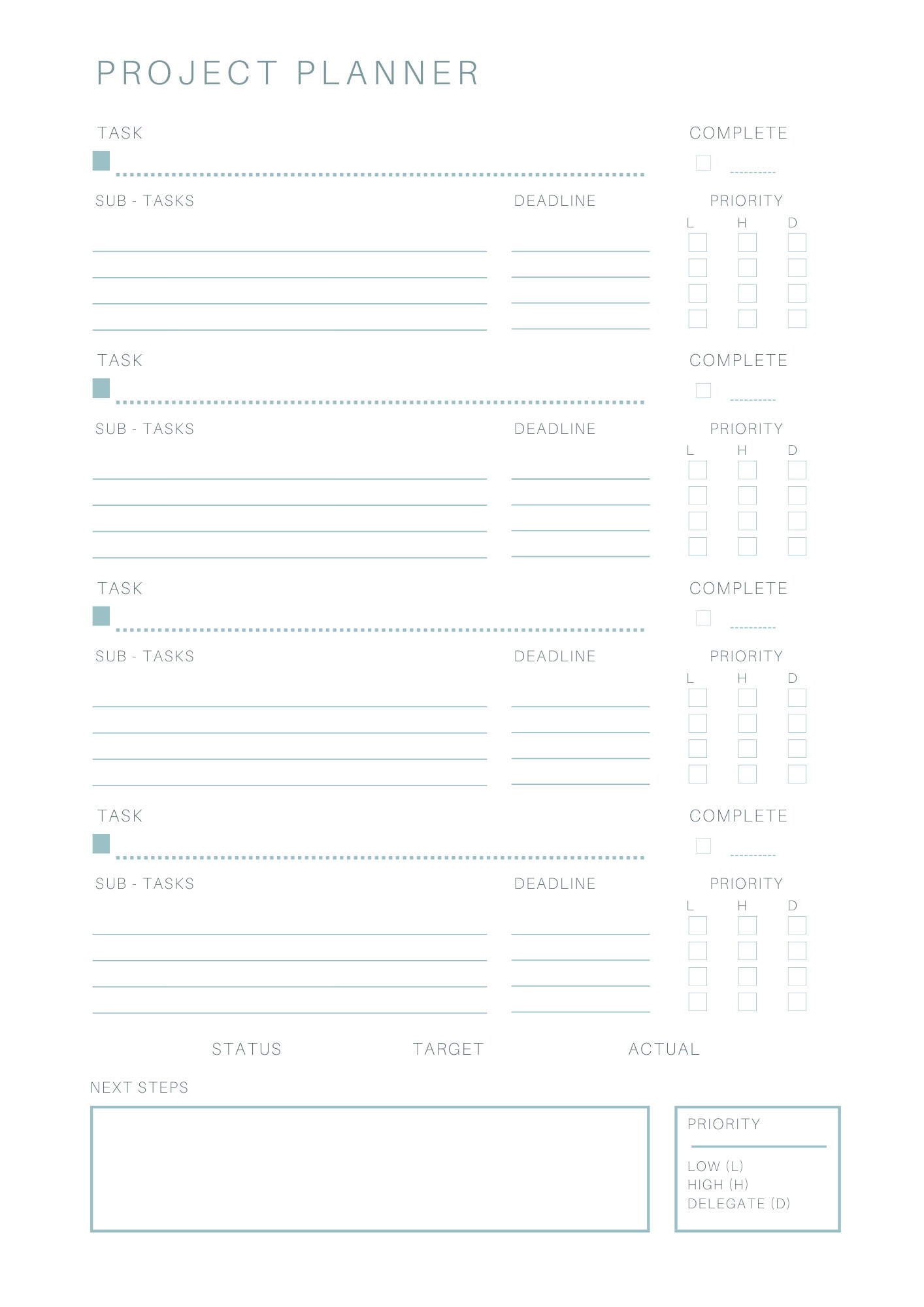 Project Planner Template, Printable Planner, A4 - Etsy