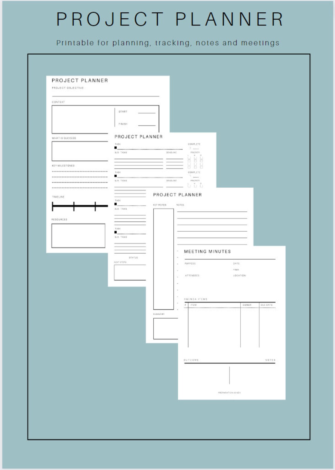 Project Planner Template, Printable Planner, A4 - Etsy