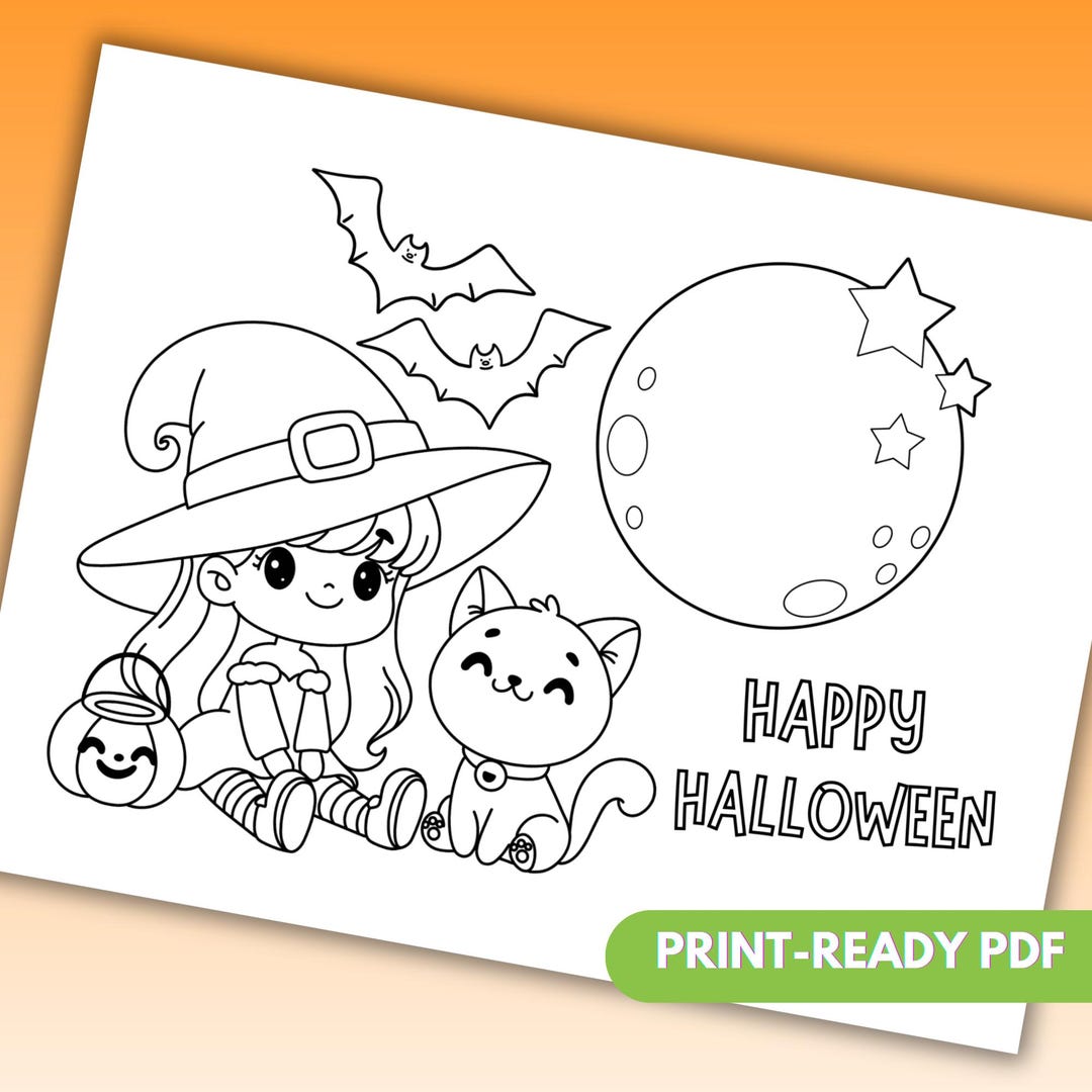 Spooky-cute Halloween Coloring Page! - Etsy