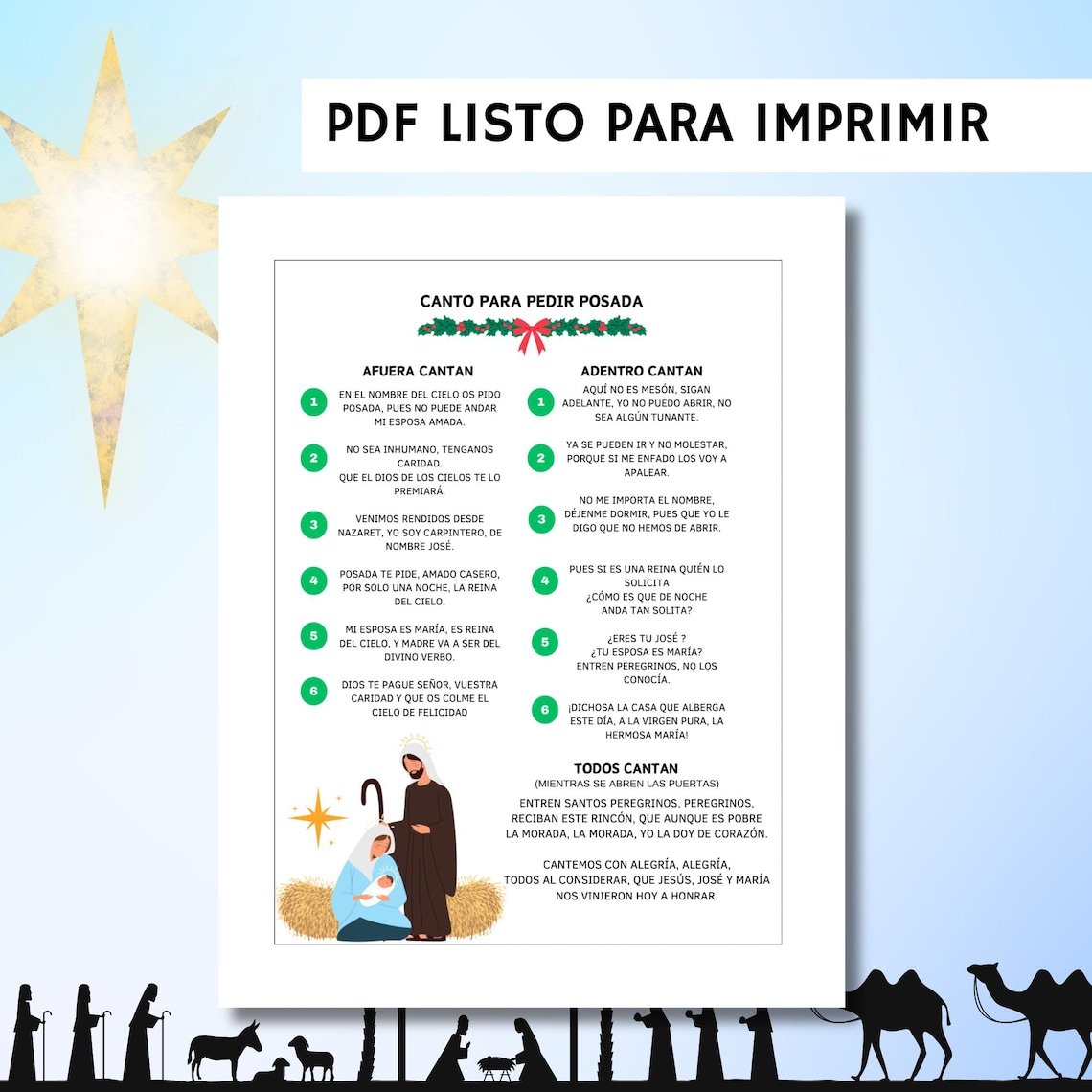Canto Para Pedir Posada - Letra Para Posada Archivo Digital PDF Listo Para Imprimir - Etsy
