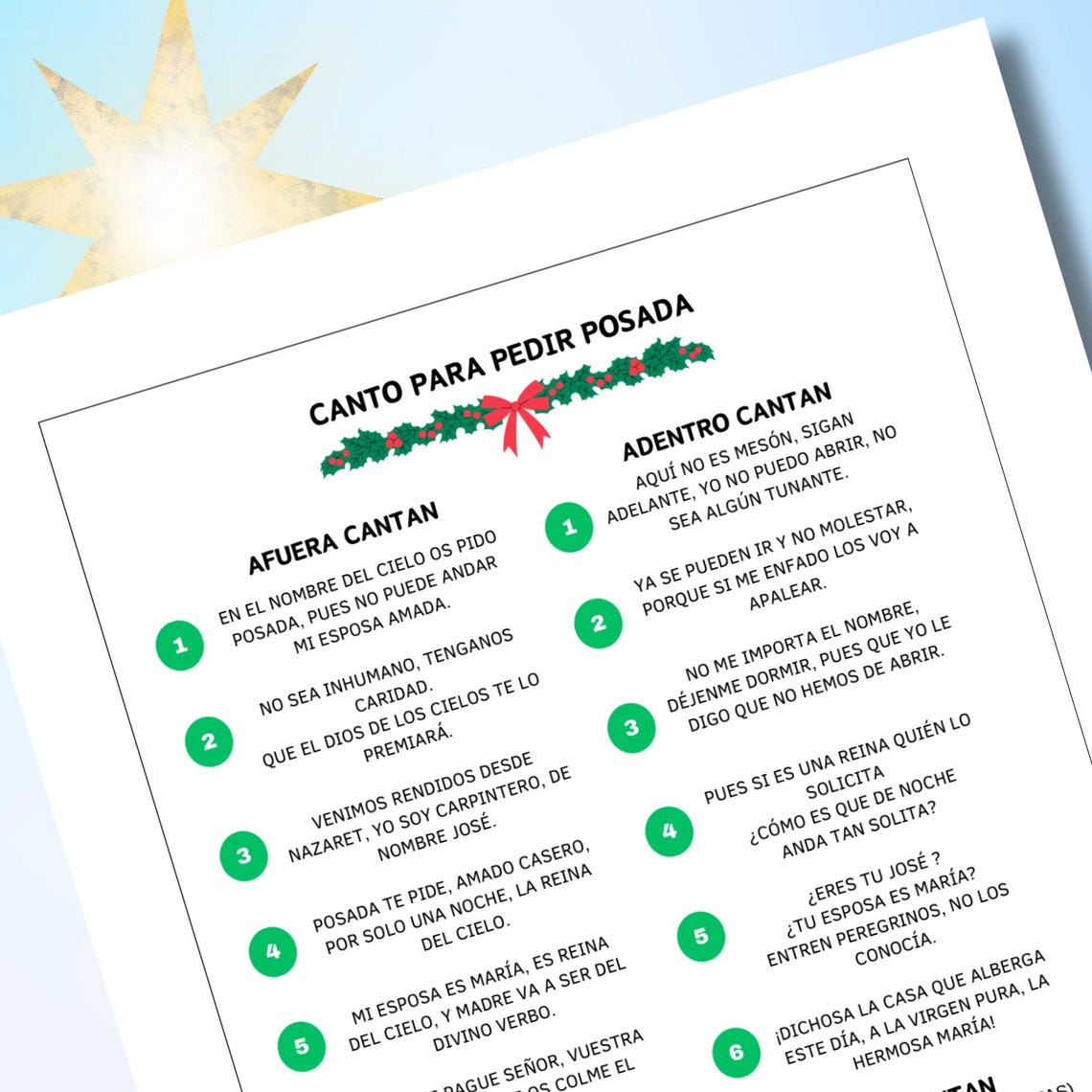 Canto Para Pedir Posada - Letra Para Posada Archivo Digital PDF Listo Para Imprimir - Etsy