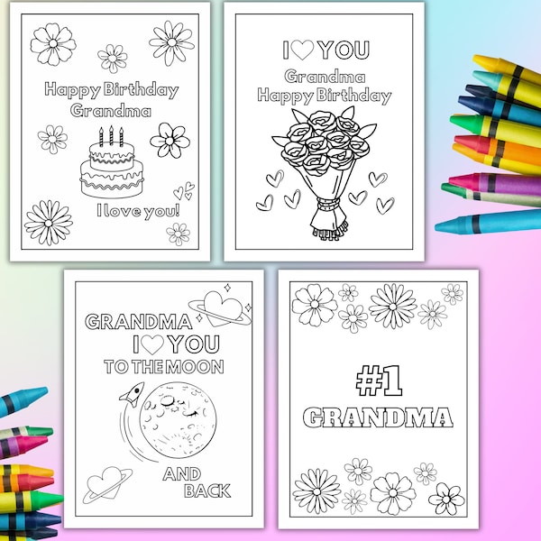 Happy Birthday Grandma Coloring Pages - Etsy