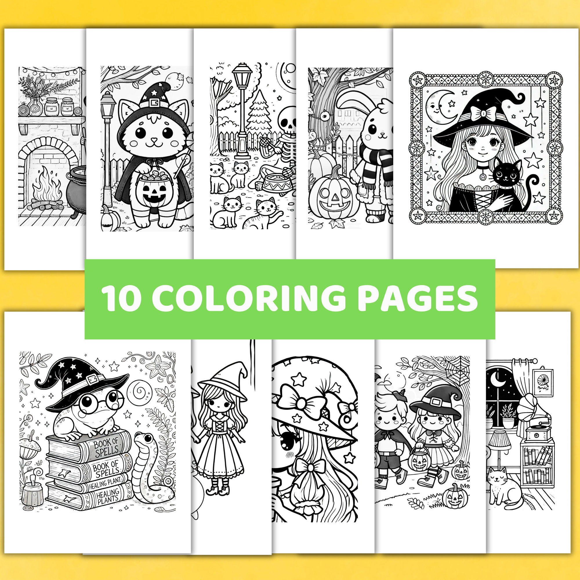 Cute but Spooky Coloring Pages | Cute Cozy Spooky Scenes | Print Ready ...