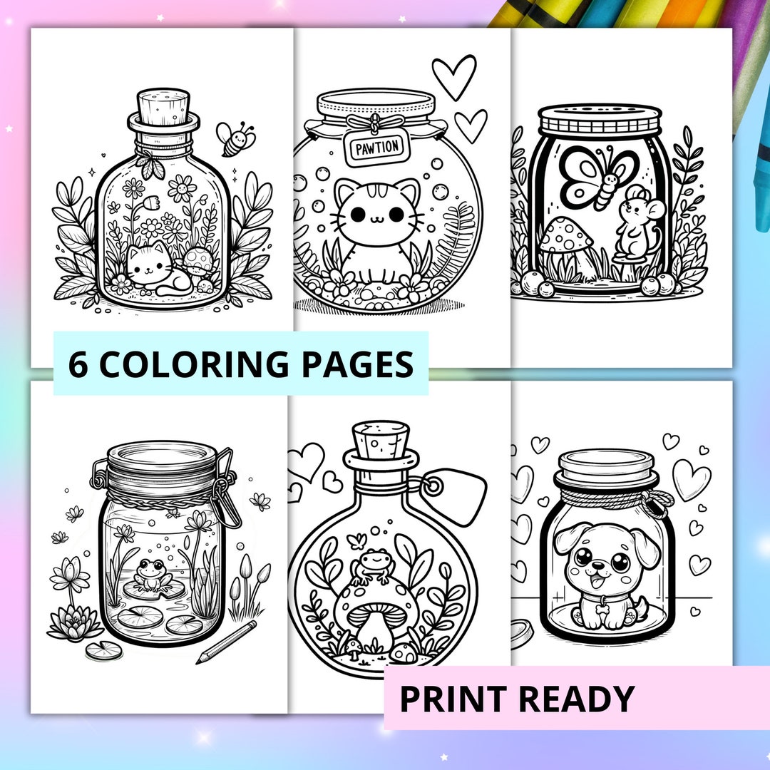 Tiny Pets in Jars Coloring Pages , Tiny Creatures in Jars for Kids ...