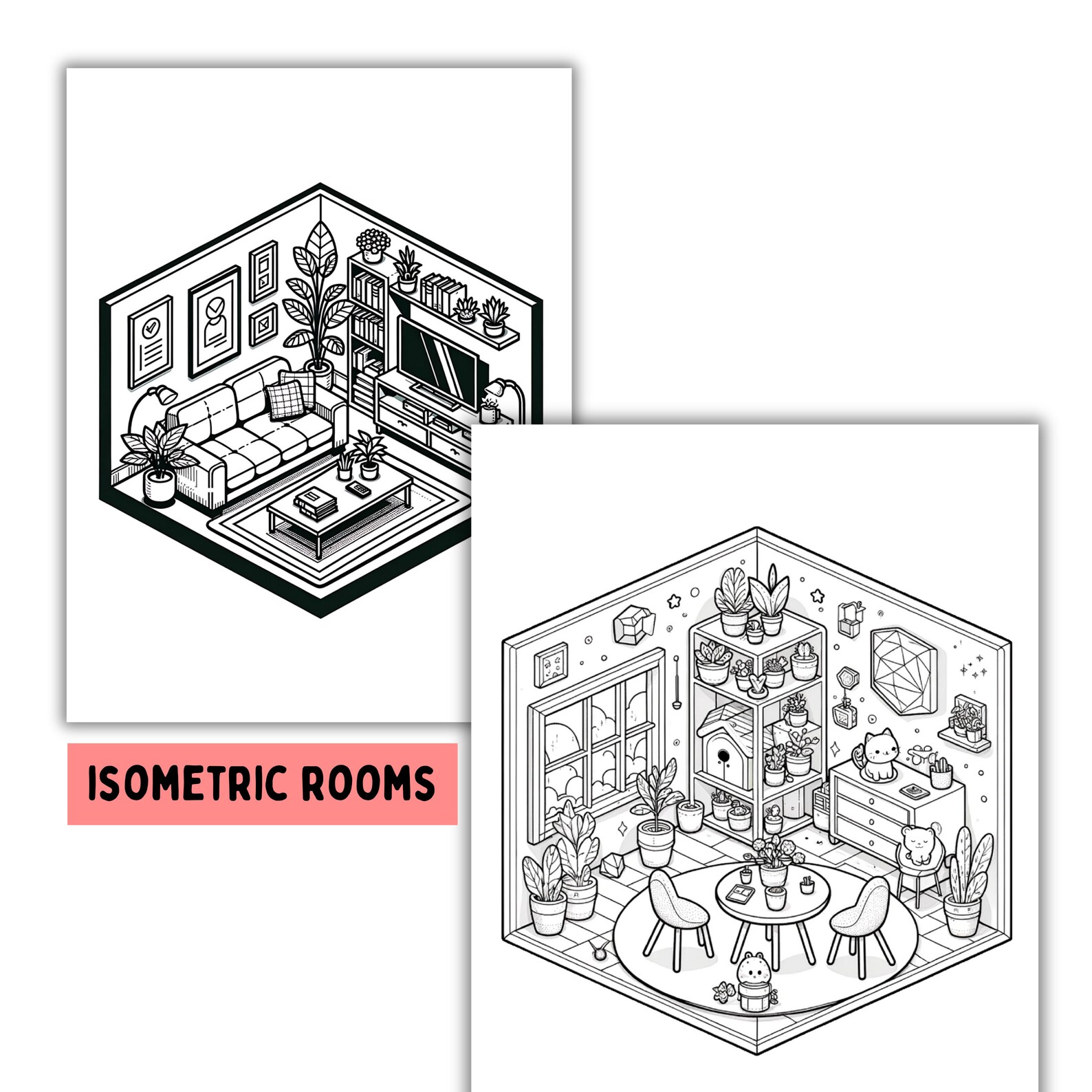 Pocket Rooms Coloring Pages , Isometric Rooms Coloring Printables - Etsy