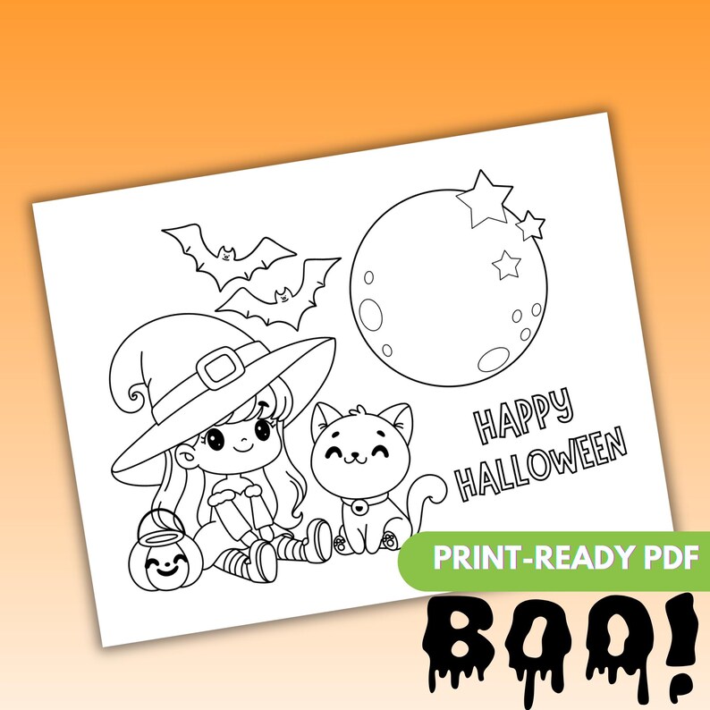 Spooky-cute Halloween Coloring Page! - Etsy