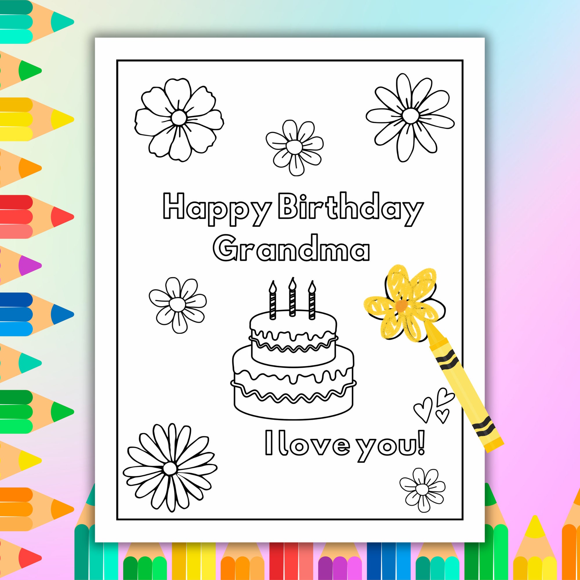 Happy Birthday Grandma Coloring Pages for Kids , Print Ready - Etsy