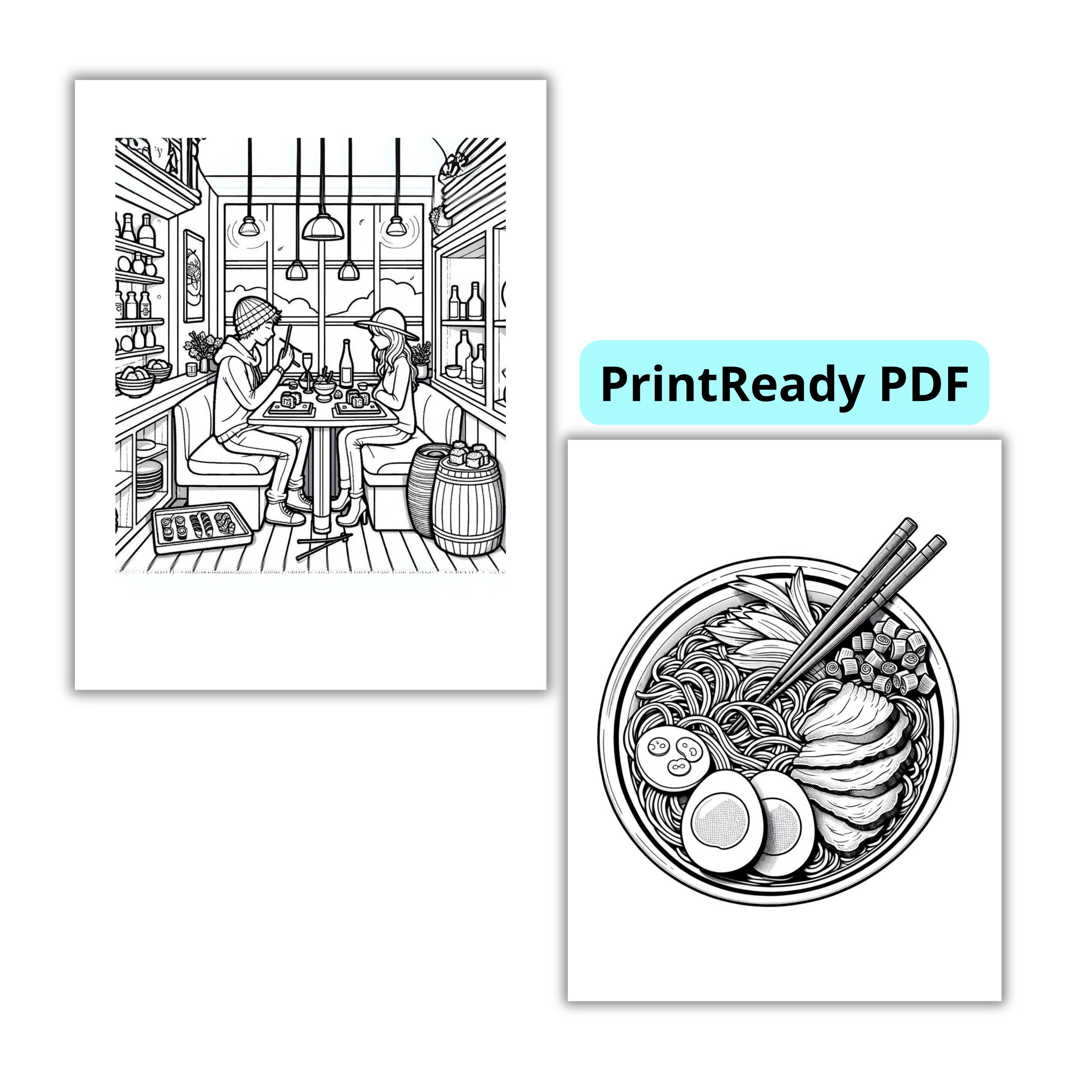 Sushi Coloring Pages , Sushi Restaurant Coloring Pages - Etsy