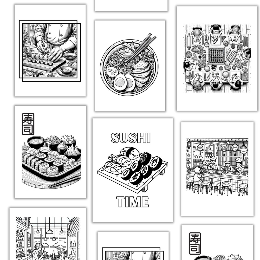 Sushi Coloring Pages , Sushi Restaurant Coloring Pages - Etsy