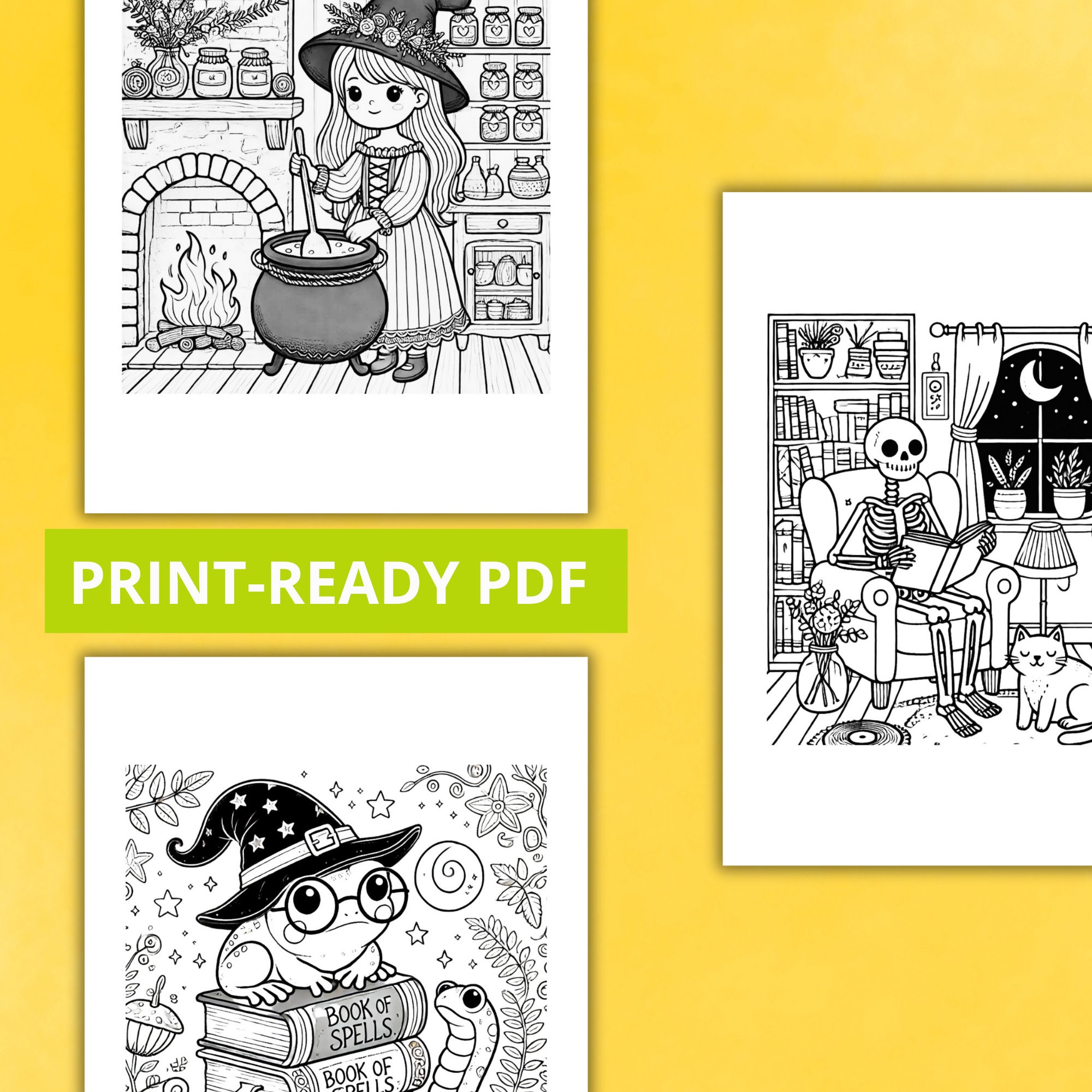Cute but Spooky Coloring Pages | Cute Cozy Spooky Scenes | Print Ready ...
