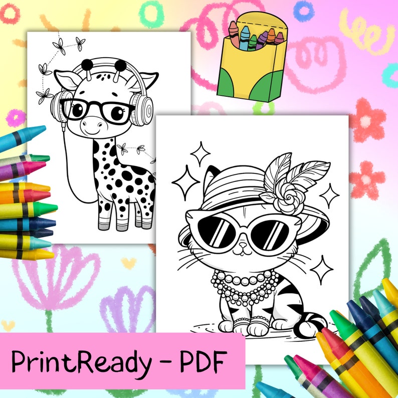 Tiny Tails Cool Animals Coloring Pages for Kids | Print Ready PDF - Etsy