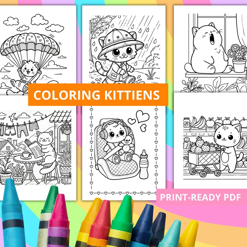 Cute Coloring Kittens | Coloring Pages | Print Ready PDF - Etsy