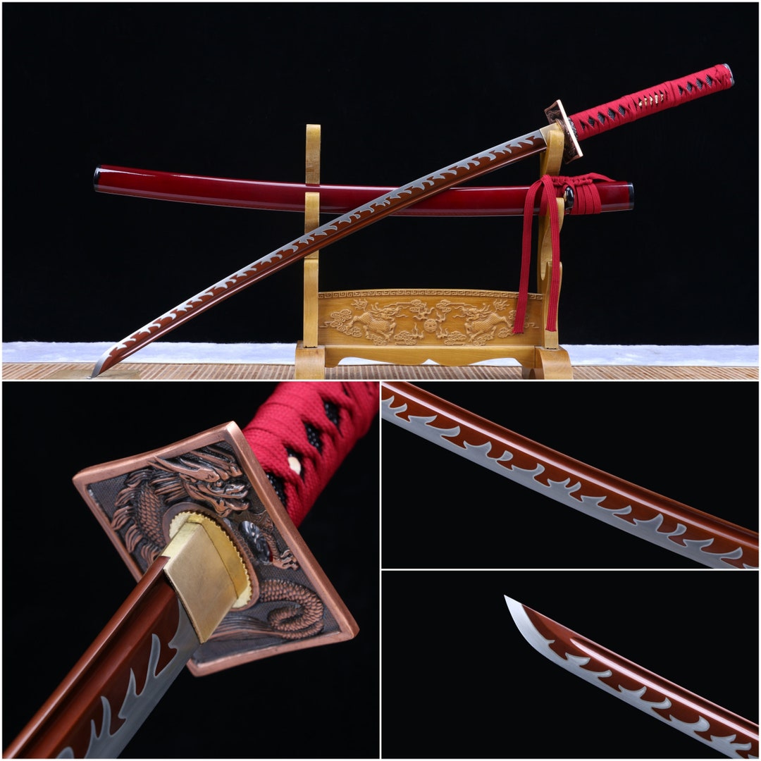 Buy Real Katana Sword Handmade Real Sharp High Carbon Steel Red Blade ...