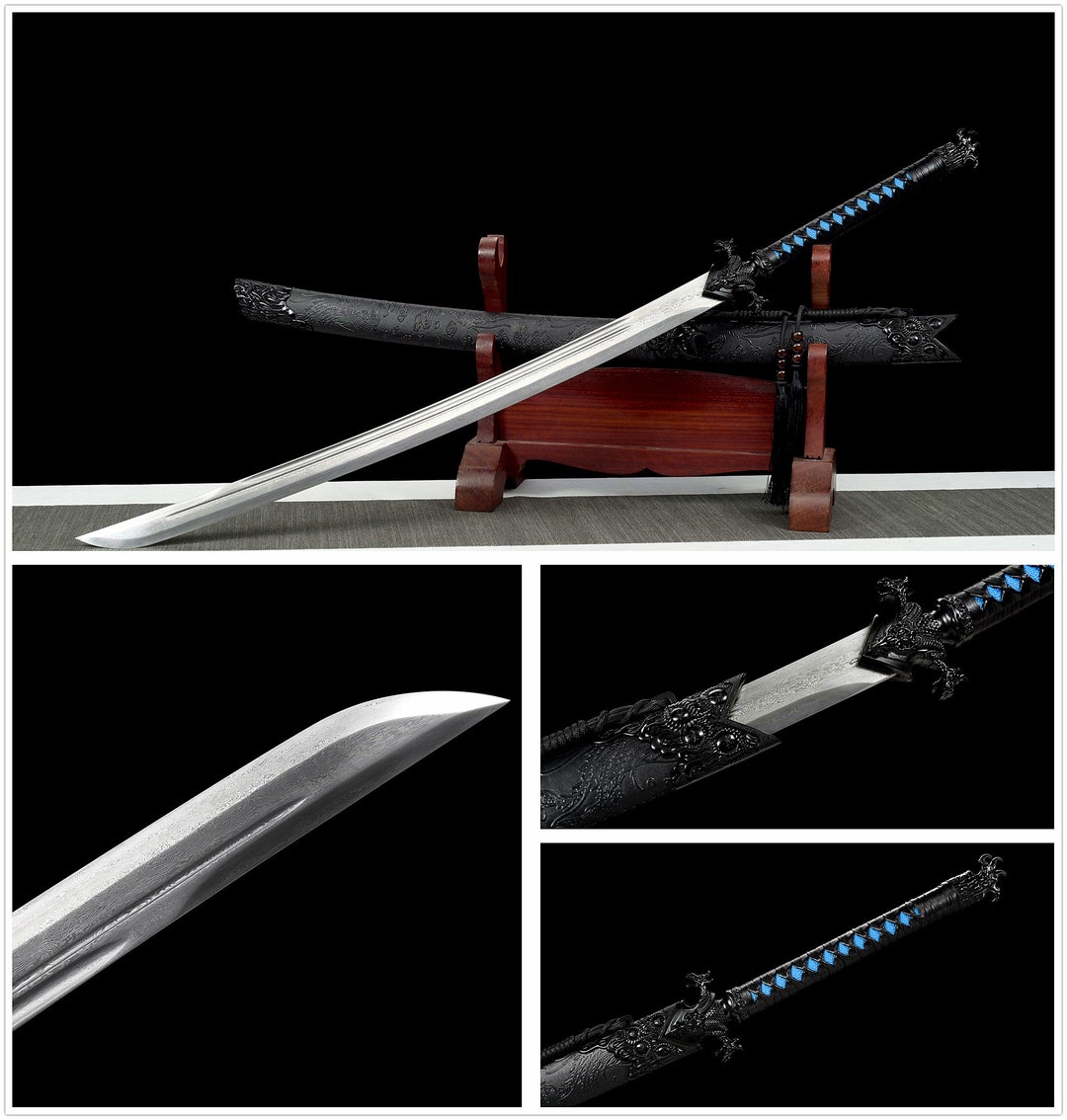 Embroidered Spring Sword Handmade Full Tang Samurai Sword Japanese ...