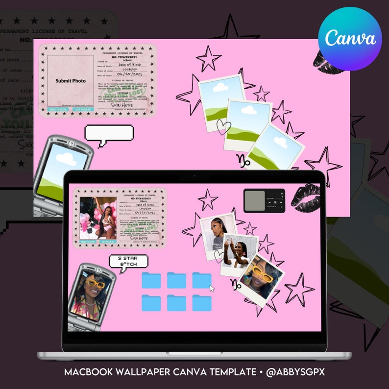 Editable MacBook Wallpaper | Pink Y2K Theme | Canva Template - Etsy