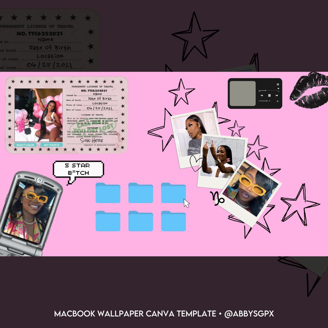 Editable MacBook Wallpaper Pink Y2K Theme Canva Template - Etsy