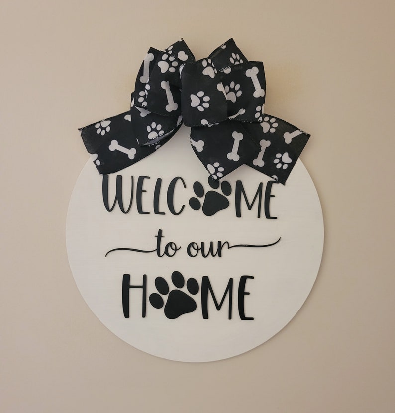 DOG WELCOME SIGN With Dog Printed Ribbon. - Etsy