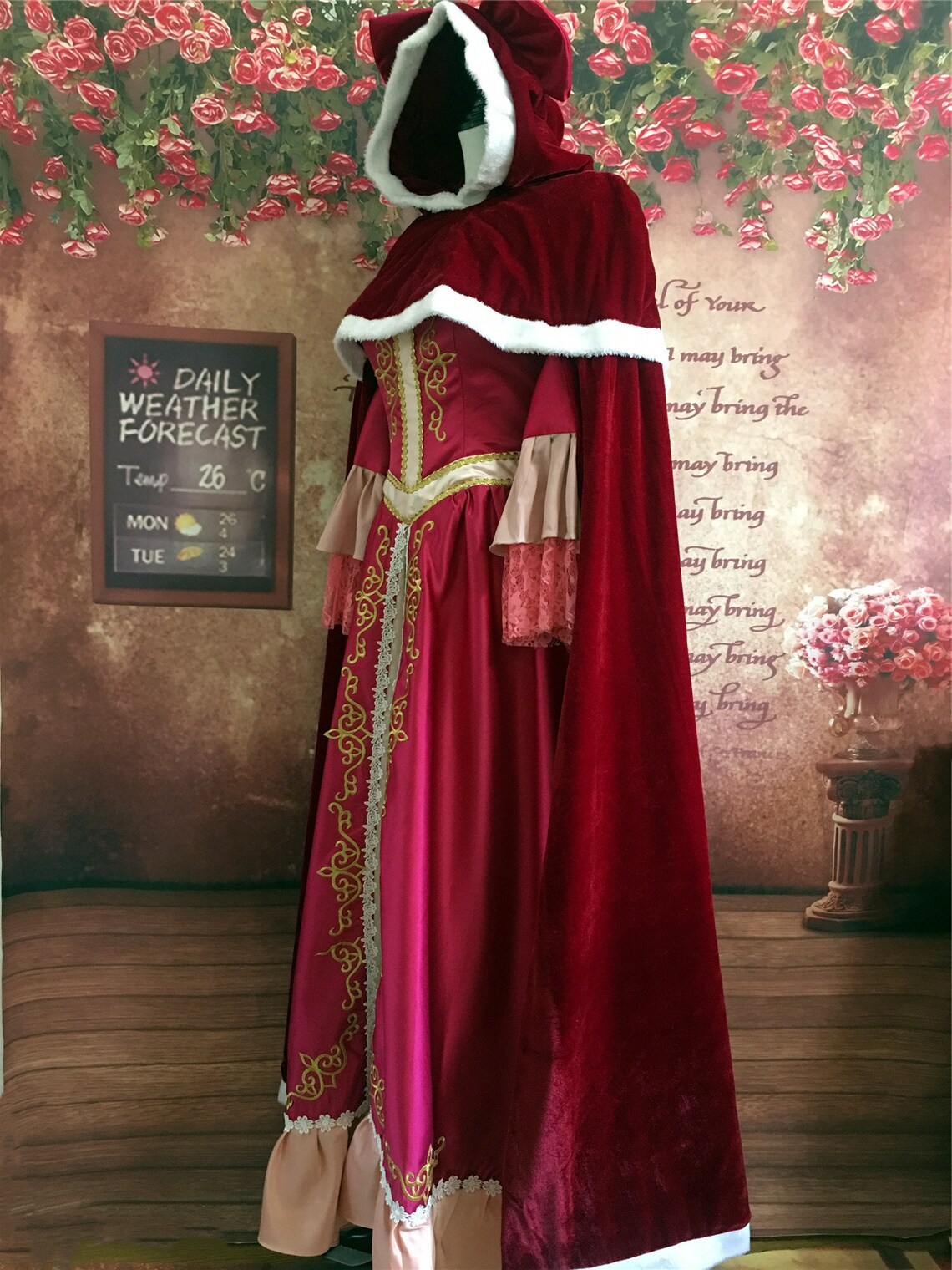 Red Belle Cosplay Costume With Cape Adult Red Belle Dress Etsy