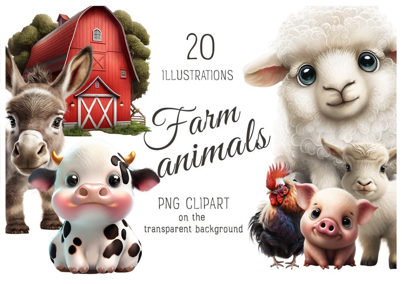 Cute Farm Animals 3D Illustrations Baby Animals PNG Clipart - Etsy
