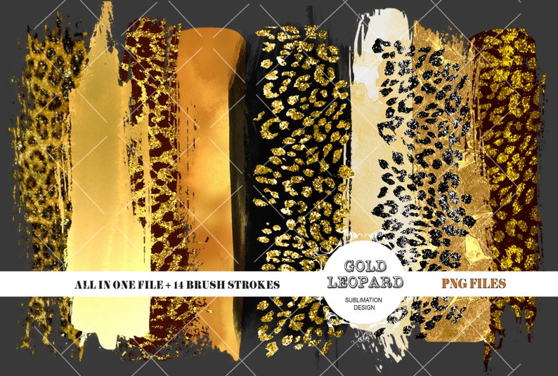 Gold Leopard Brush Strokes: Glitter Watercolor Clipart (PNG, Canva) - Etsy