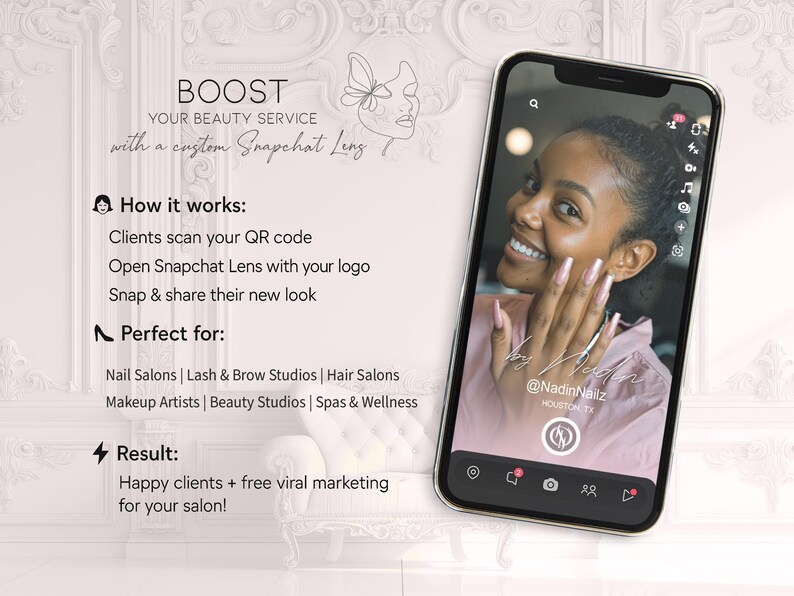Custom Beauty Salon Snapchat Filter | Branded Lens With QR Code - Etsy UK