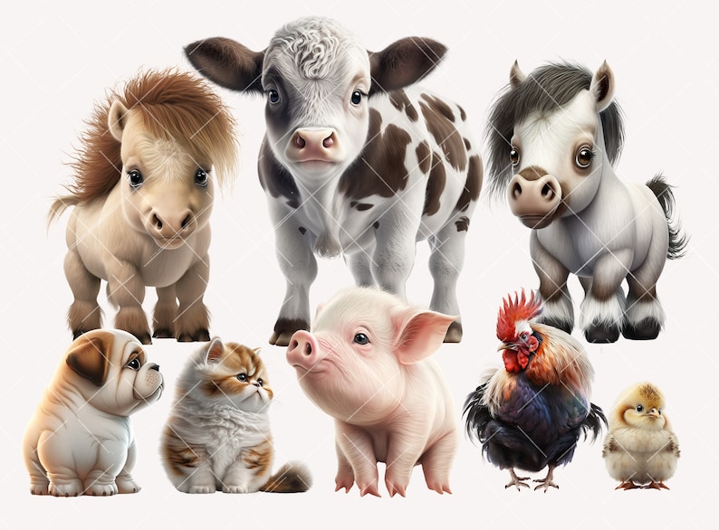 Cute Farm Animals 3D Illustrations Baby Animals PNG Clipart - Etsy