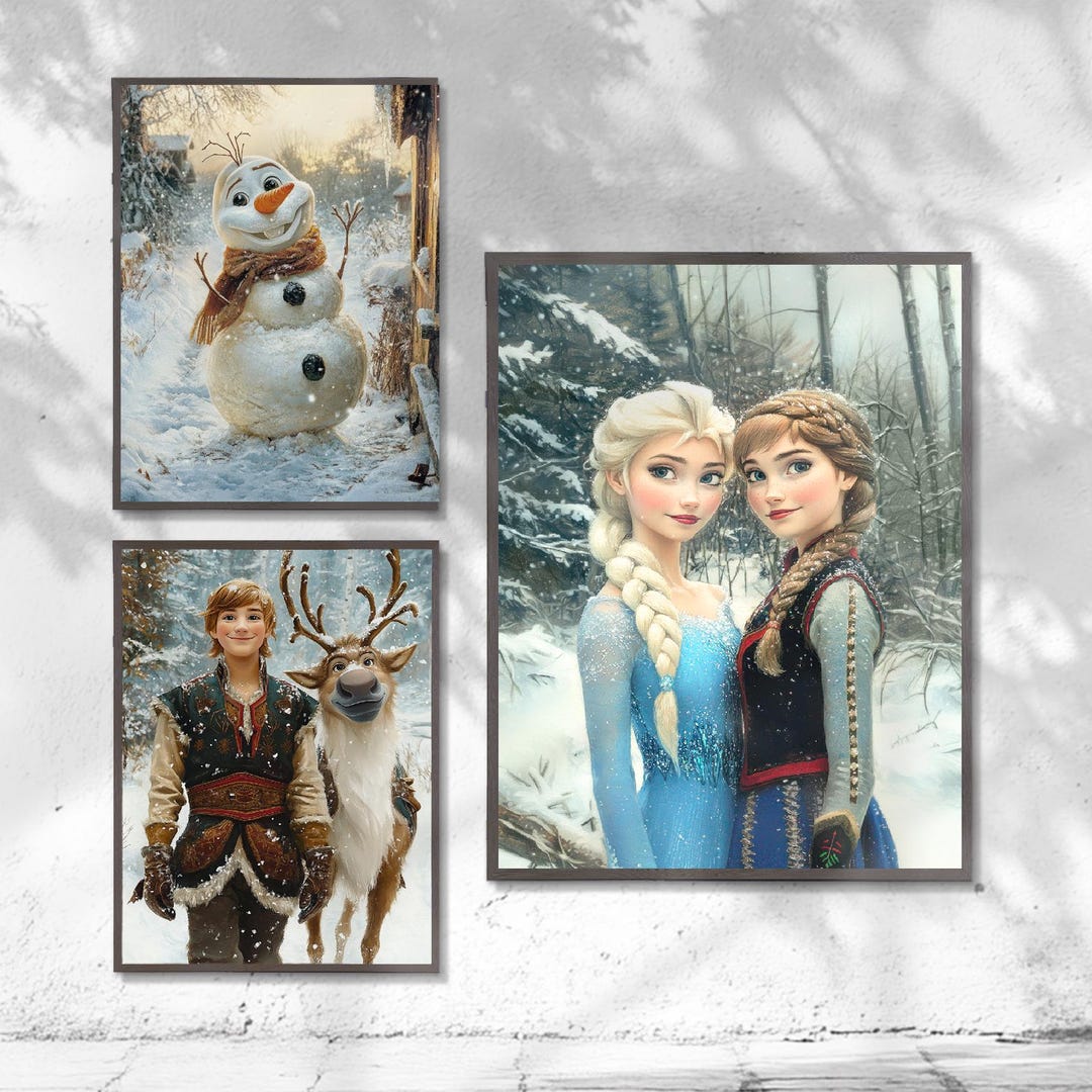 Frozen Themed Digital Prints, Elsa and Anna, Olaf, Vintage Enchanted ...