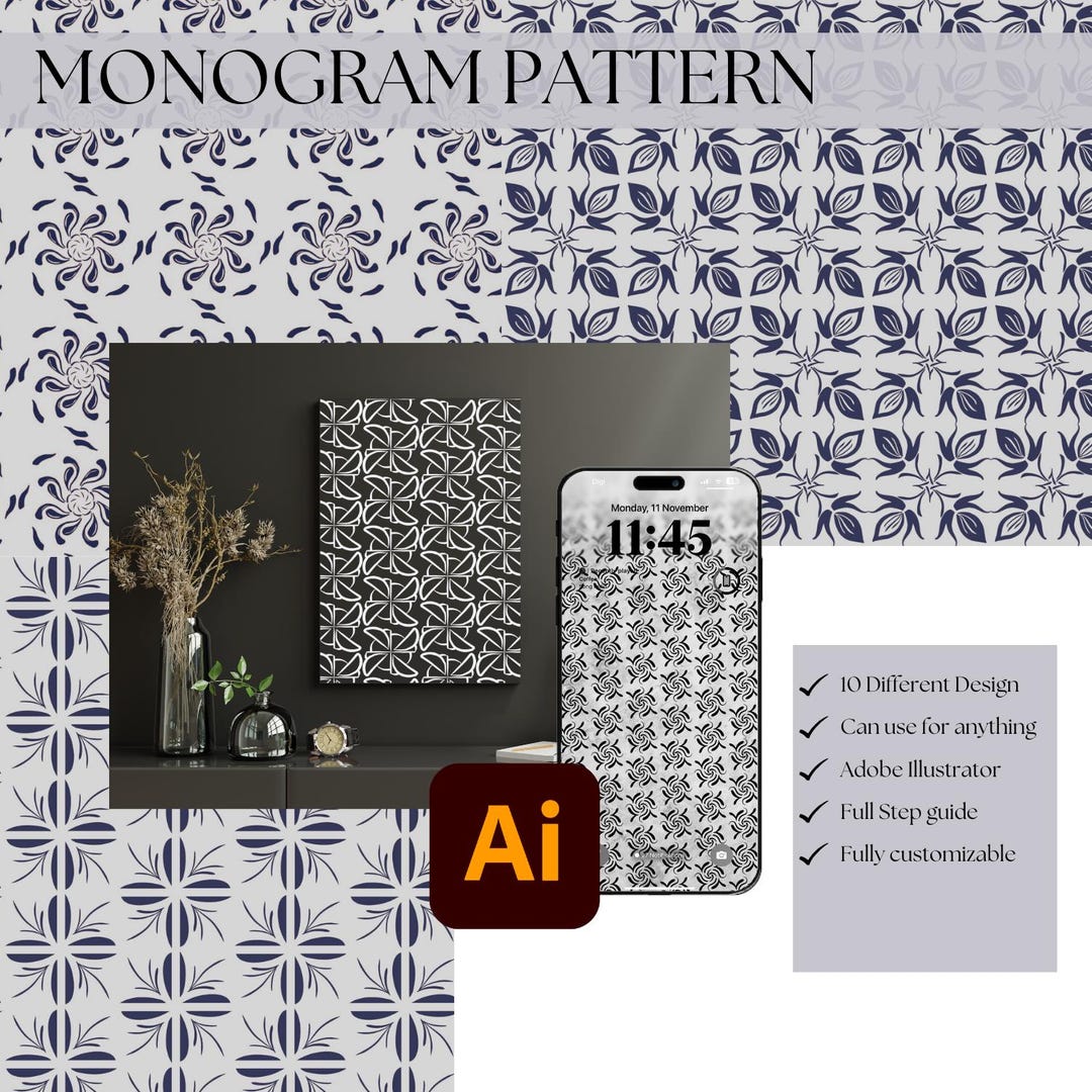 Monogram Pattern | Repeating Pattern | Wall Art | Hijab Design ...