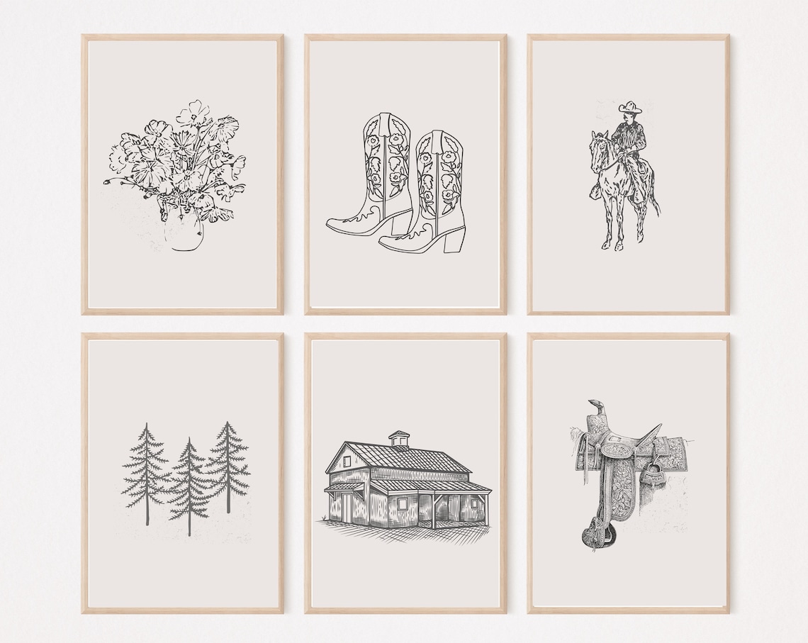 Neutral Western Wall Prints Modern Farmhouse Decor Cowboy - Etsy