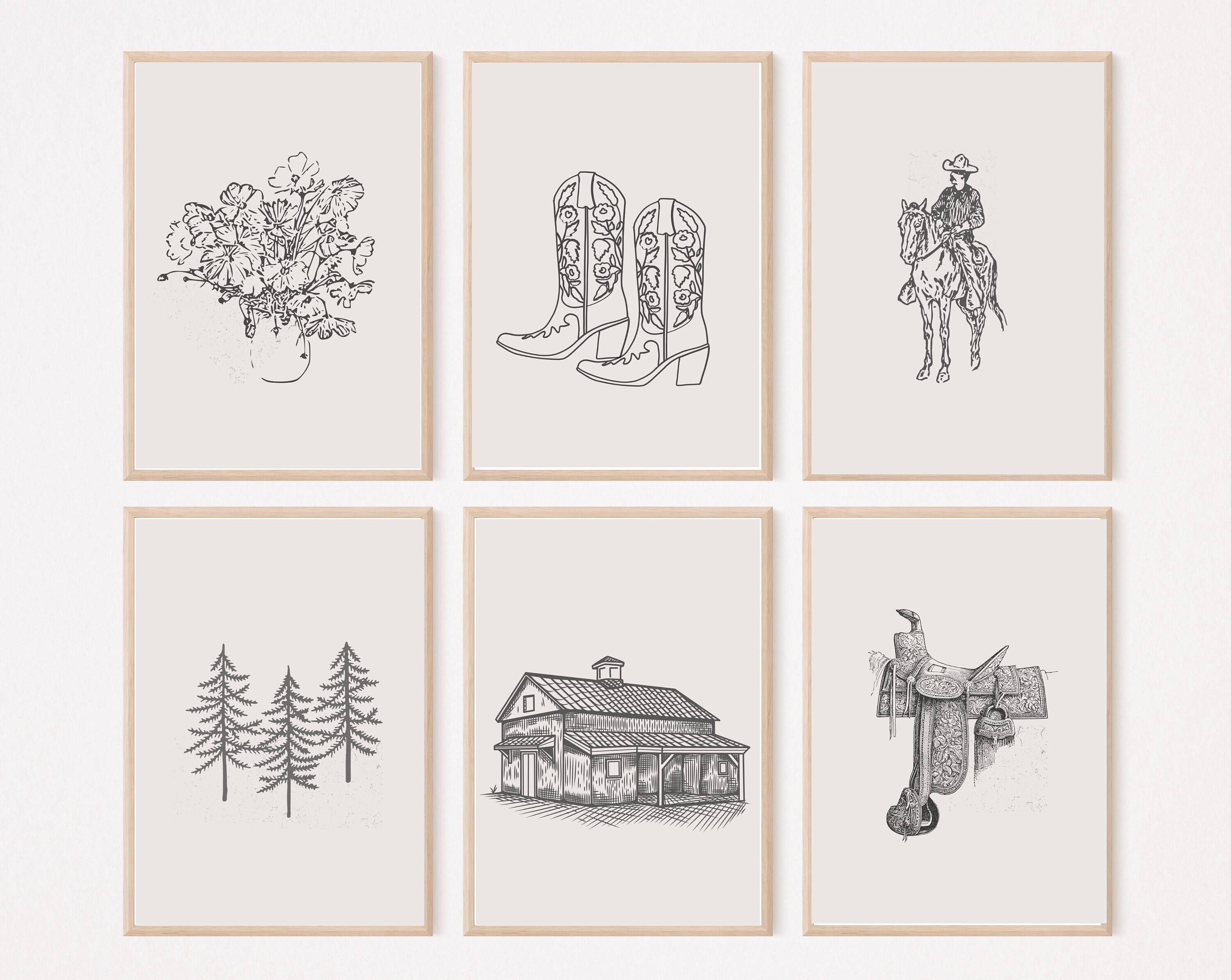 Neutral Western Wall Prints Modern Farmhouse Decor Cowboy - Etsy
