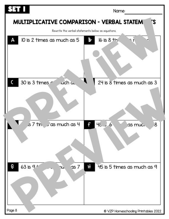 Multiplicative Comparison Worksheet