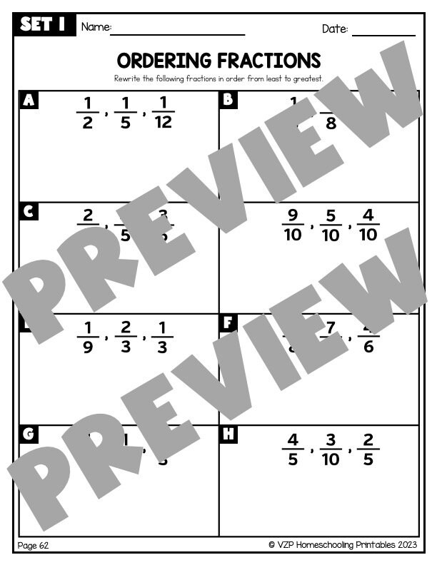 Comparing Fractions Worksheets (4.NF.A.2) - Etsy