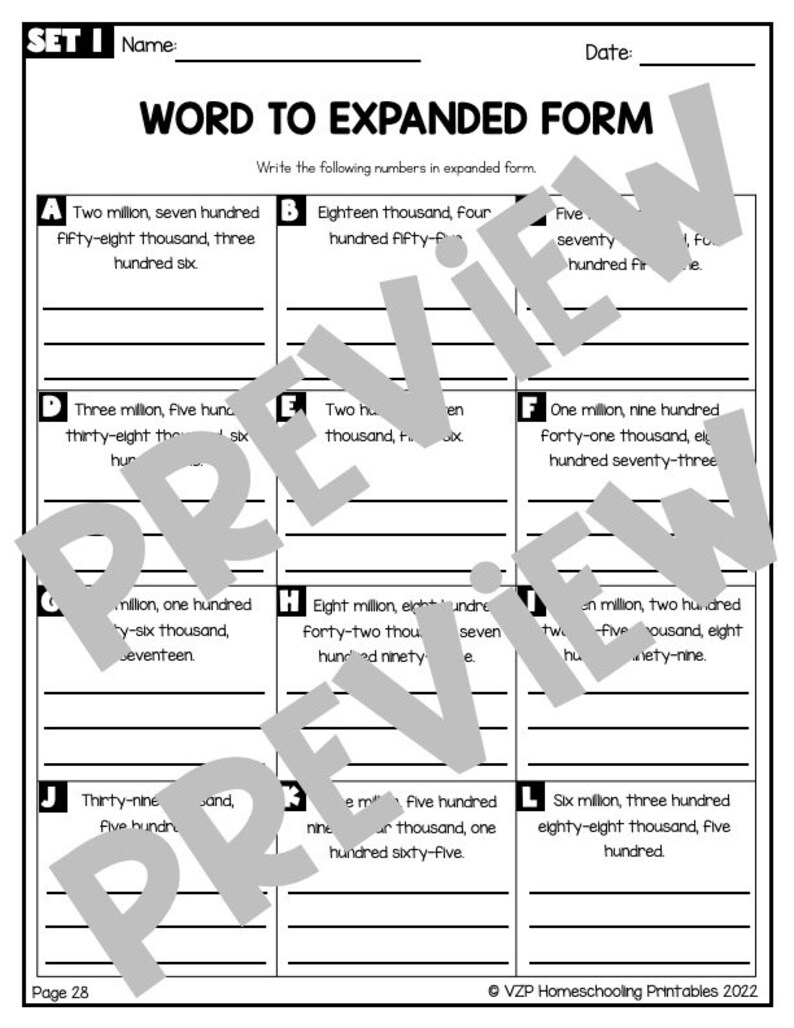 Number Forms Worksheets - Etsy