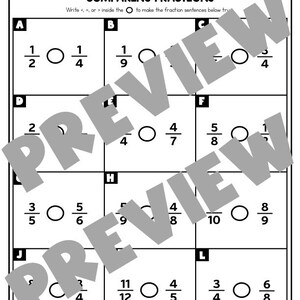 Comparing Fractions Worksheets (4.NF.A.2) - Etsy