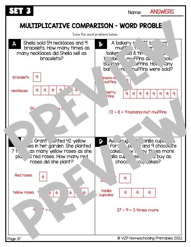 Multiplicative Comparison Word Problem - Etsy