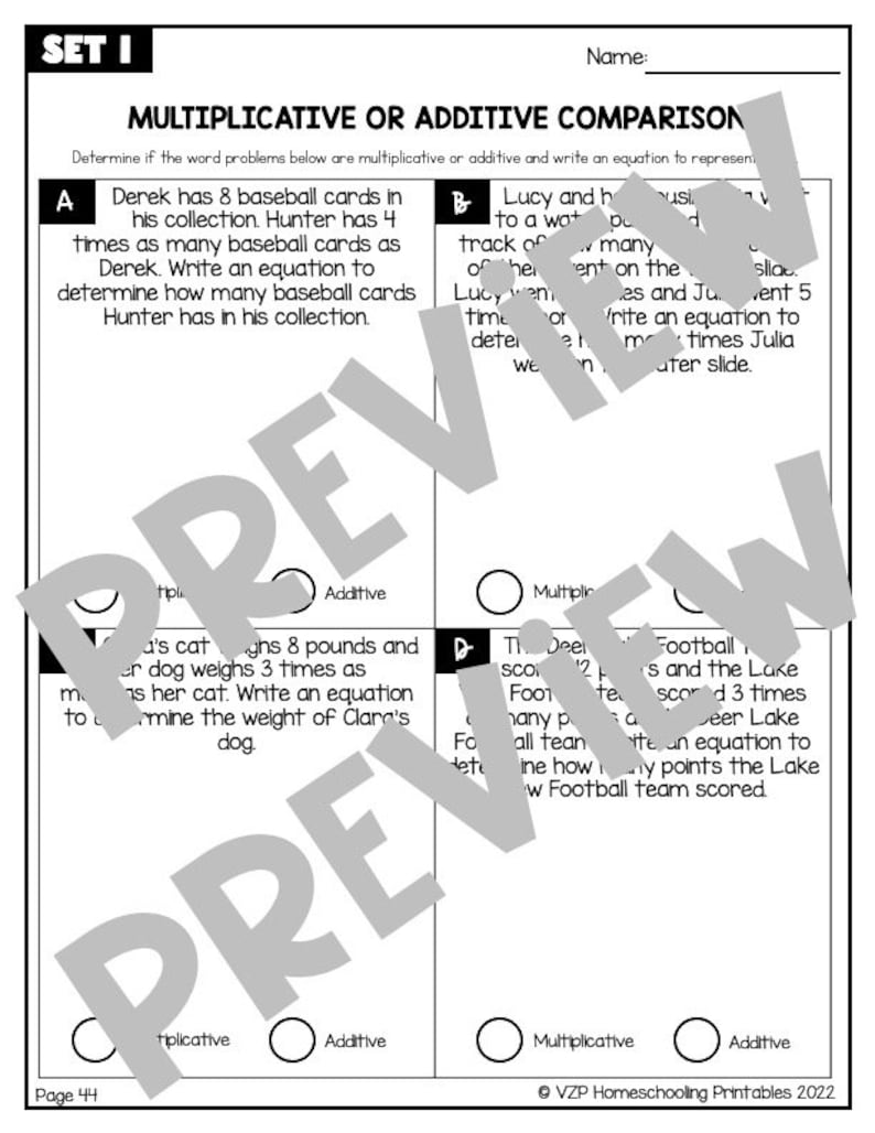 Multiplicative Comparison Word Problem - Etsy